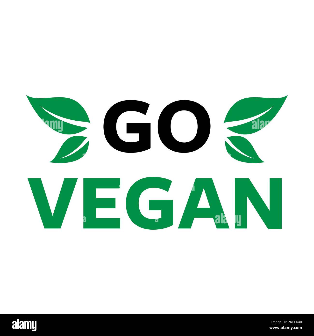 Go vegan with green leaves on white background. Isolated illustration ...