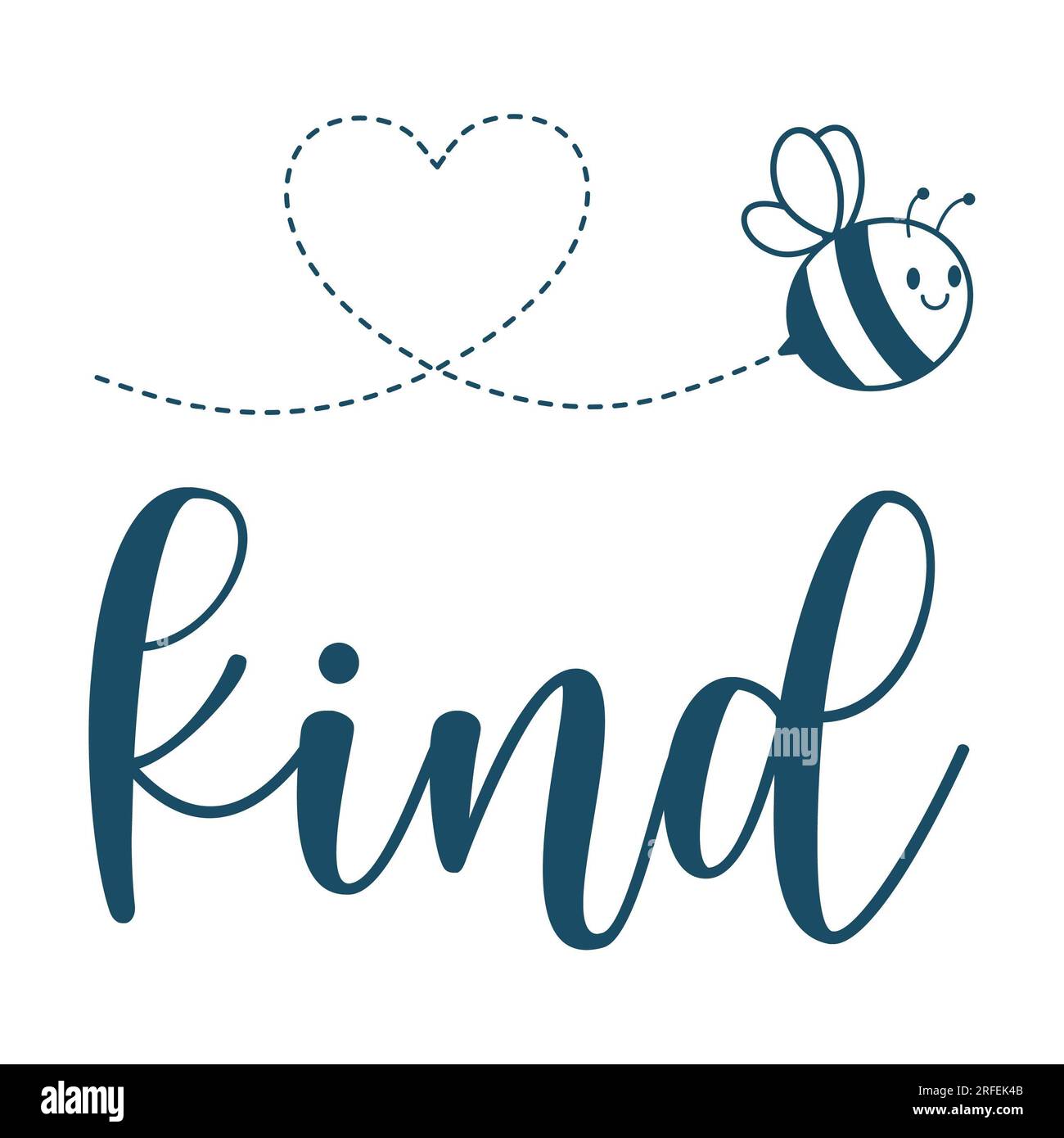 Bee kind, flying bee with heart shaped trace on white background ...