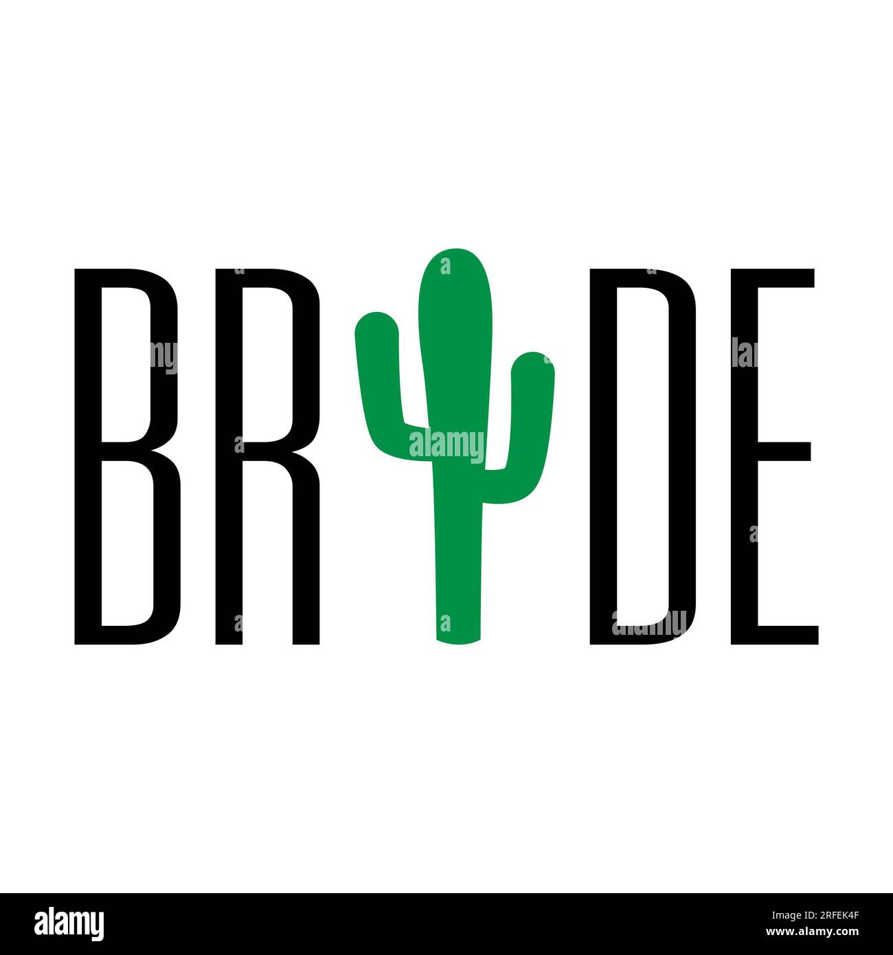 Bride word with green cactus on white background. Isolated illustration ...