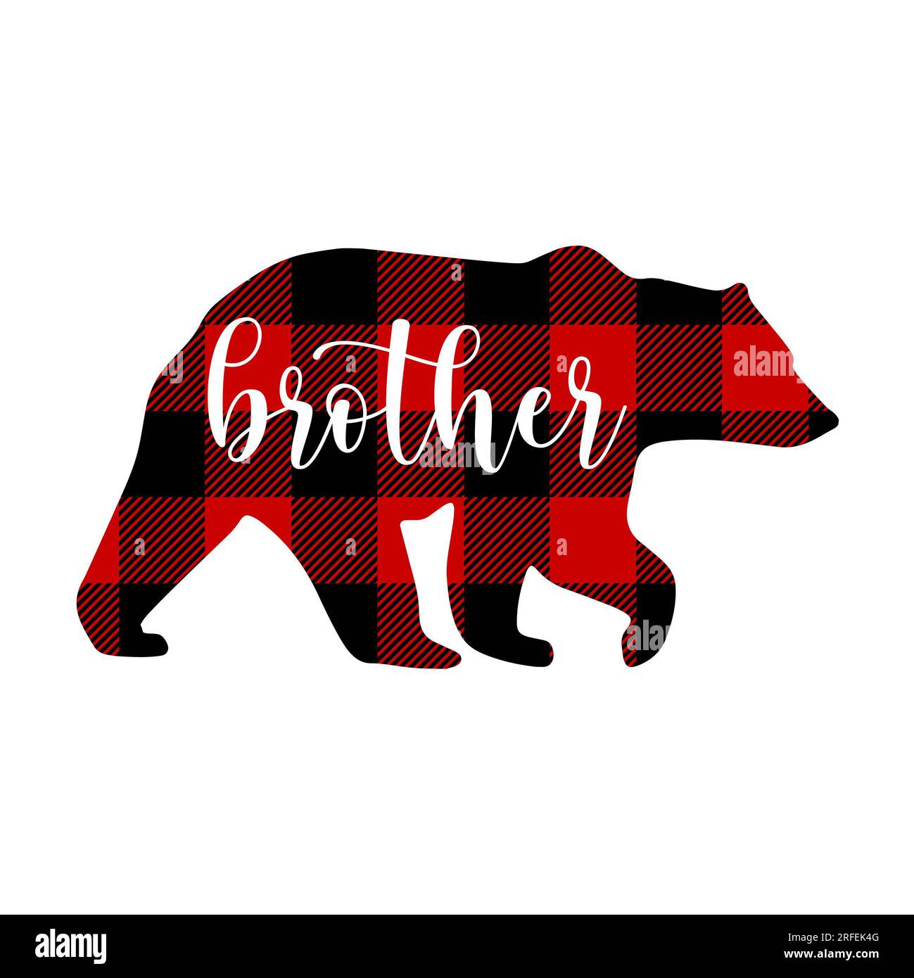 Brother Bear With Buffalo Plaid Pattern Texture On White Background Isolated Illustration Stock