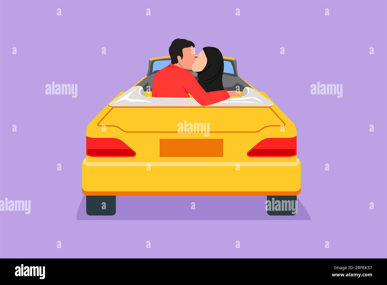 Character Flat Drawing Back View Of Two Romantic Lovers Sitting In