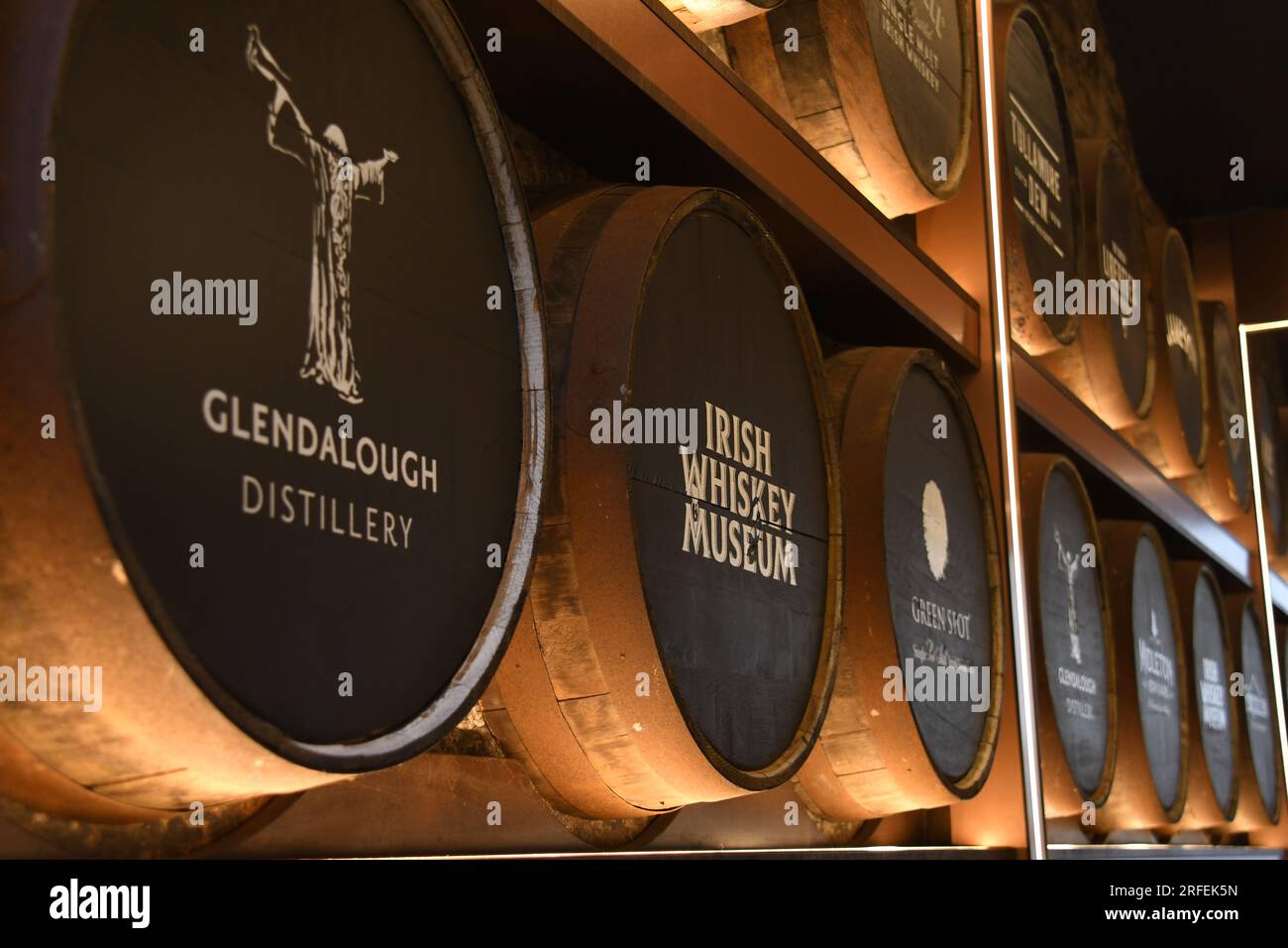 Close up of wooden whiskey barrels inside the Irish Whiskey museum in ...