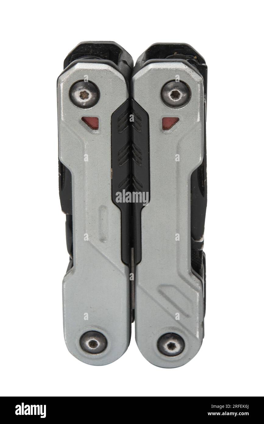 Folded multitool isolated on white background in top view. Daily ...