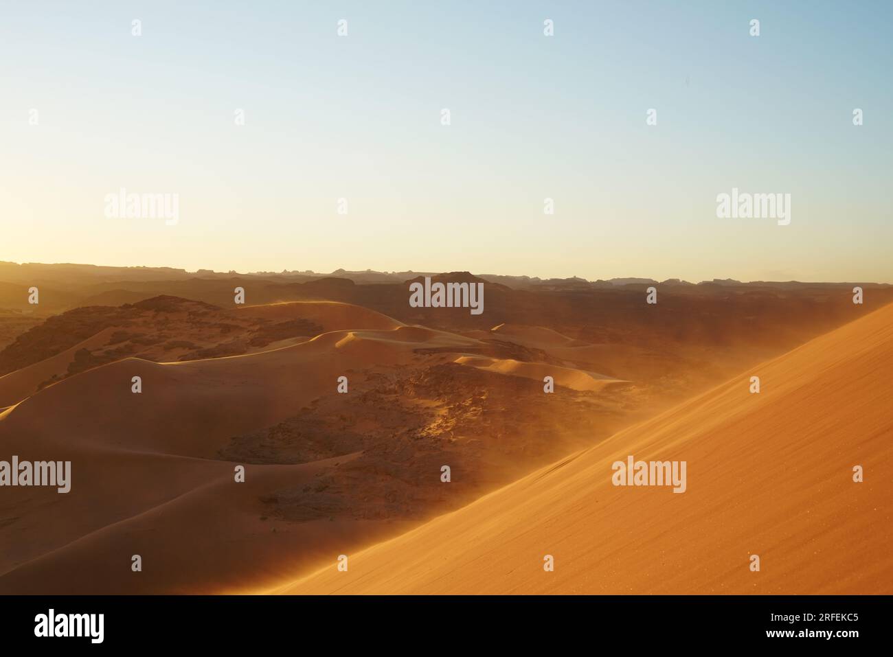 Sunset view to Tin Merzouga dune at Tassili nAjjer national park in ...