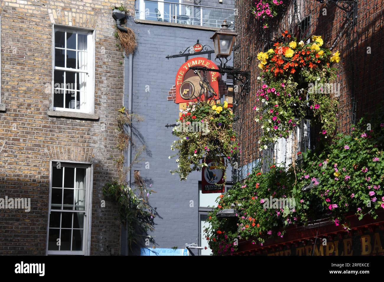 View of the famous Temple Bar shop sign in the city centre in Dublin ...