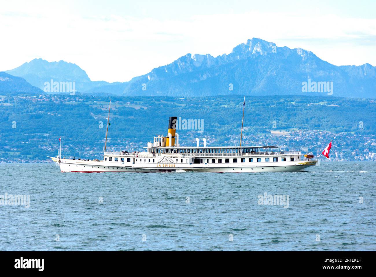 La Suisse (Belle Époque) paddle steamer on Lac Leman (Lake Geneva ...