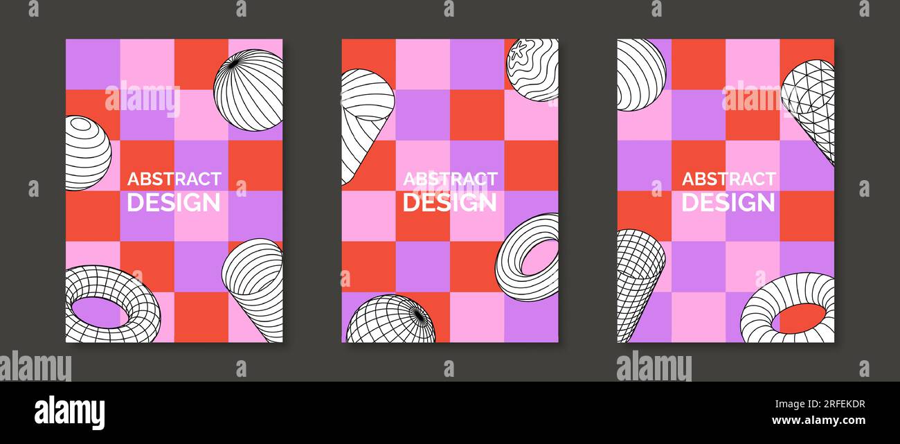 Colorful neo geometric design posters set. Collection of 3d torus, cone ...