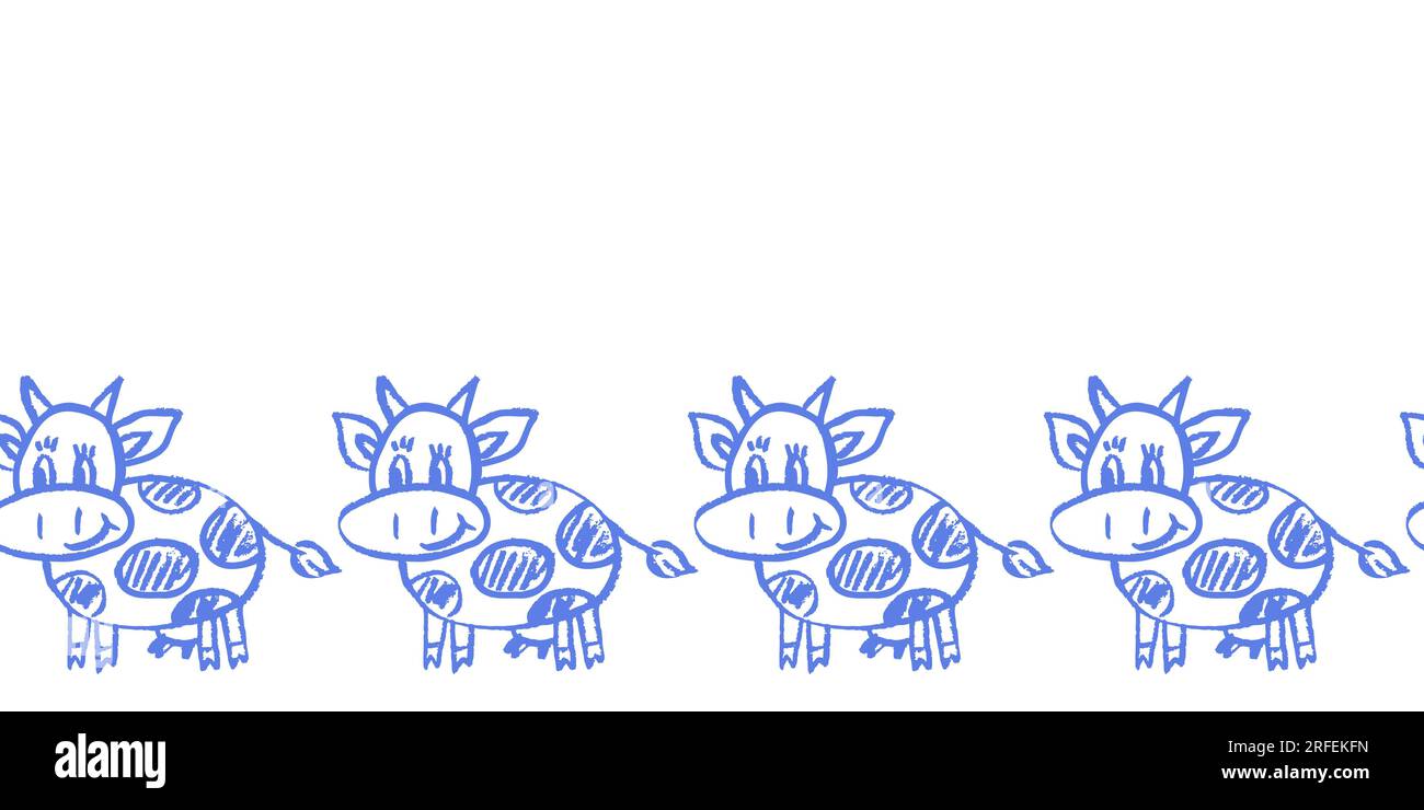 Zoo seamless border. Cows. Drawings with wax crayons. Vector design for ...