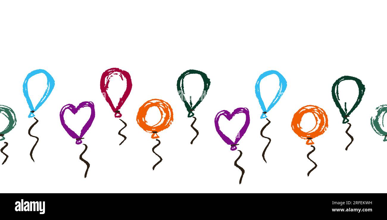 Festive seamless border. Balloons. Drawings with wax crayons. Vector ...