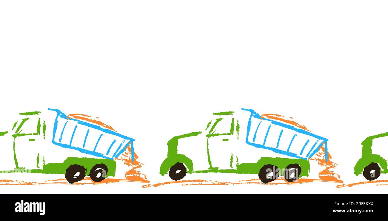 Seamless border. Cars. Drawings with wax crayons. Vector design for ...