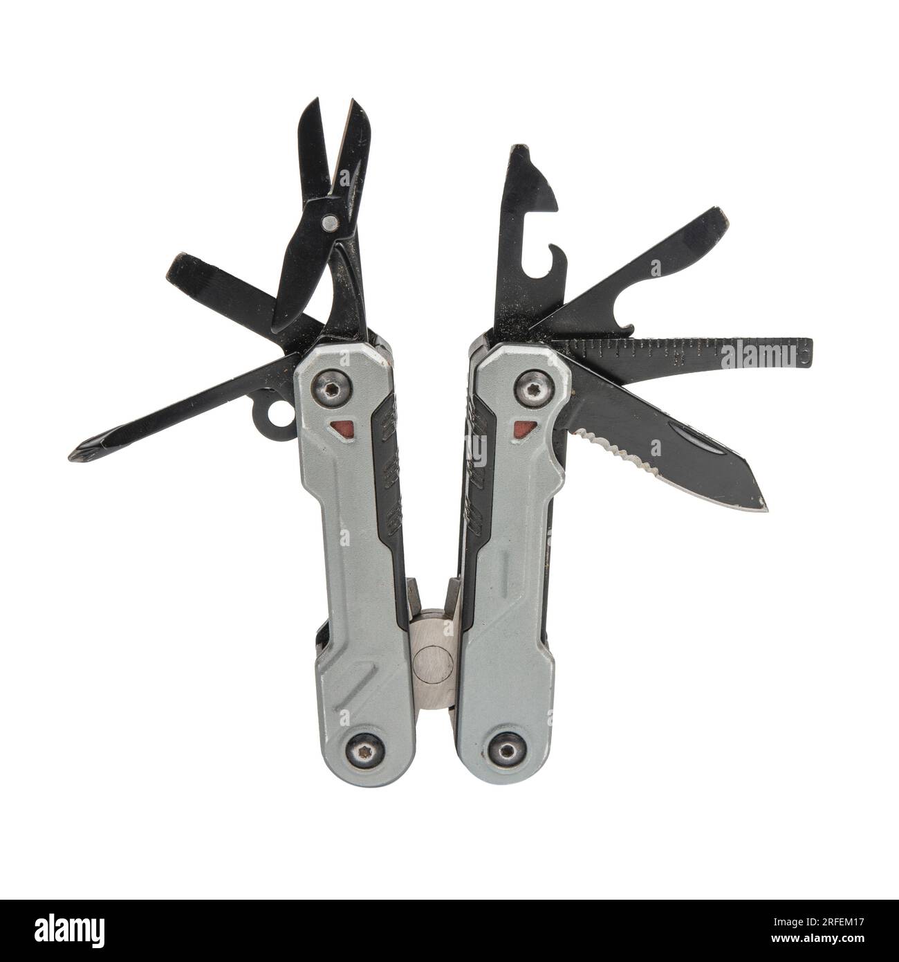 Multitool multi function tool hovers on white background isolation ...