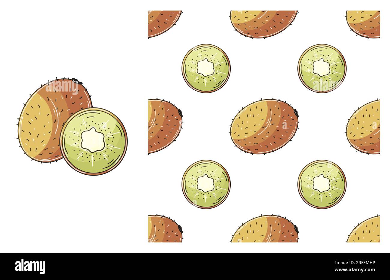 Kiwi. Seamless pattern for kitchen, restaurant or shop. Set in hand ...