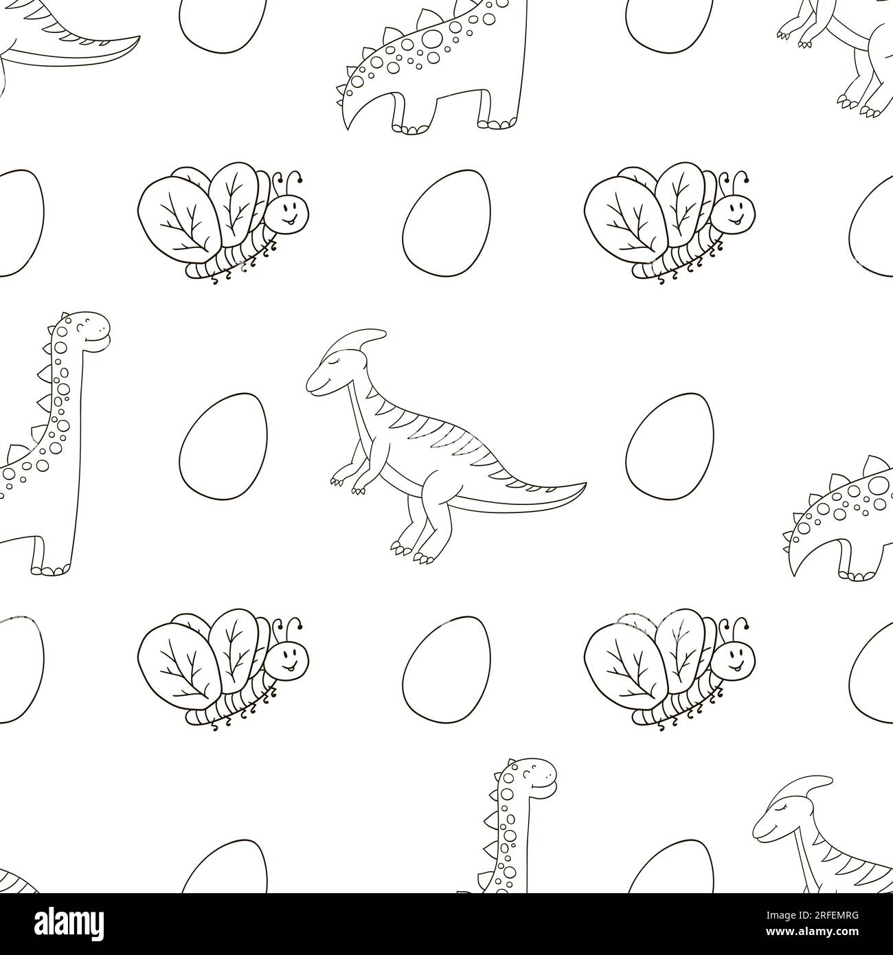 Hand drawn cute dinosaurs seamless pattern. Dinosaurs of the Jurassic ...