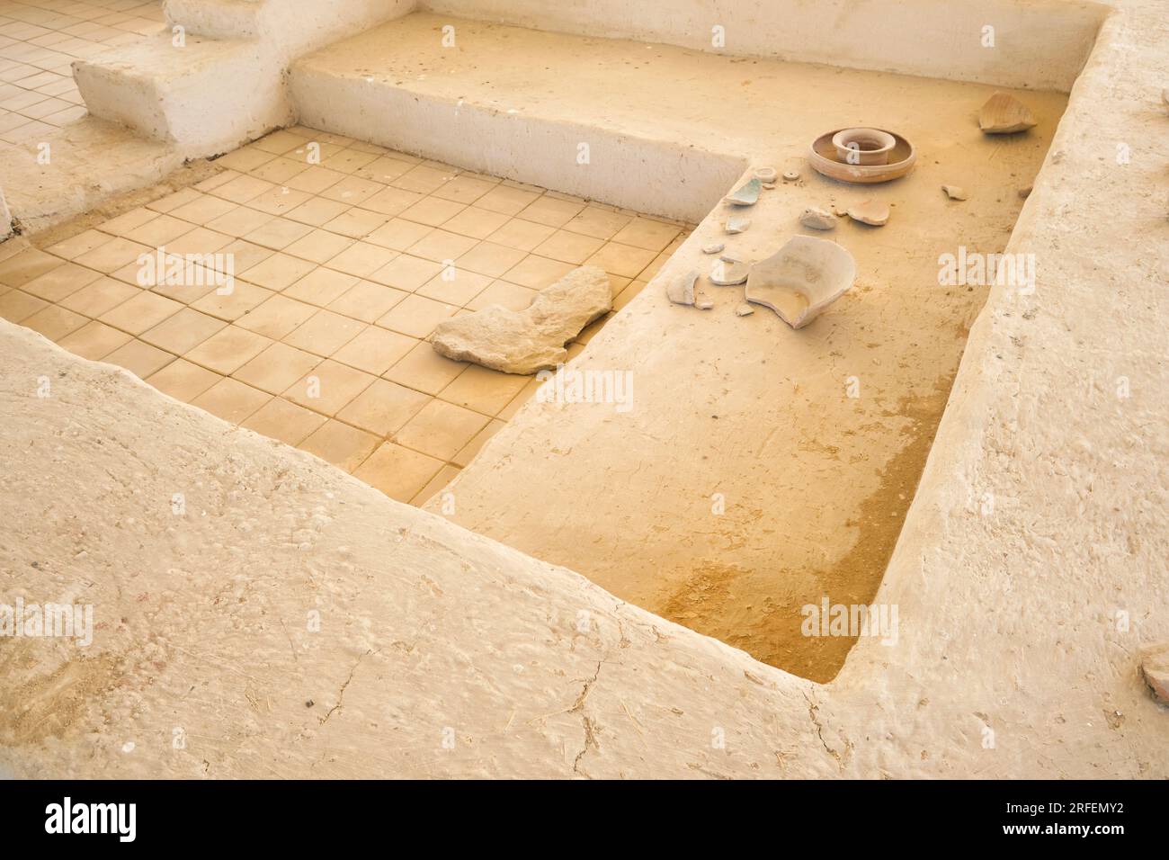 View of one section of an archeological dig at the fort, showing ...