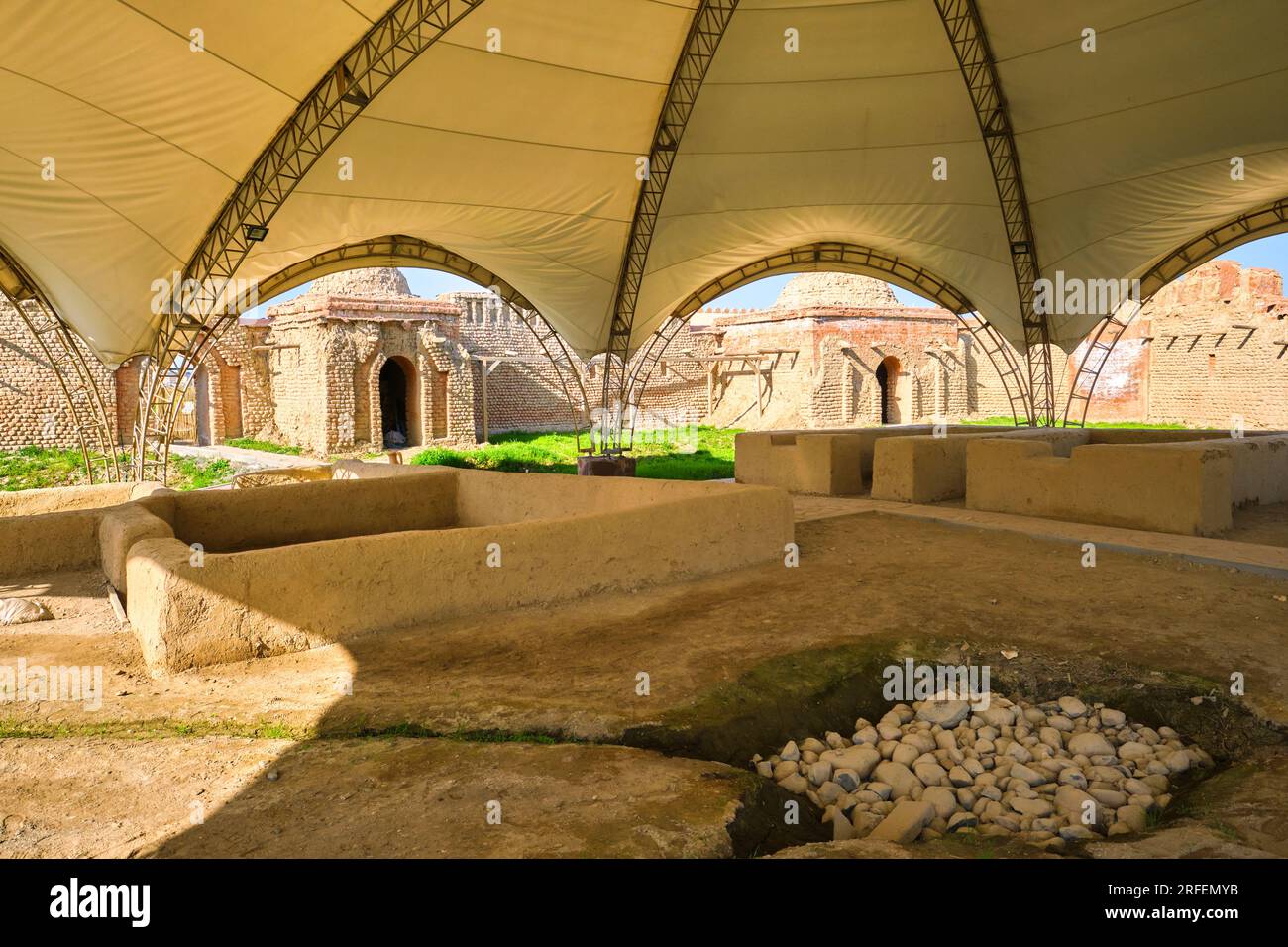 View of one section of an archeological dig at the fort, showing ...