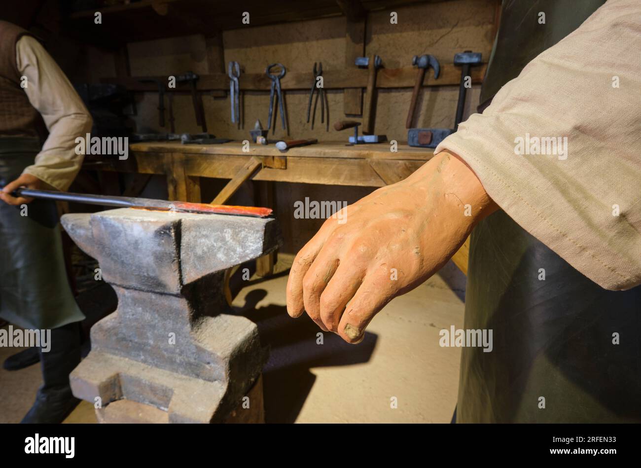 A view of a traditional, old, local Kazakh blacksmith shop, detail of ...