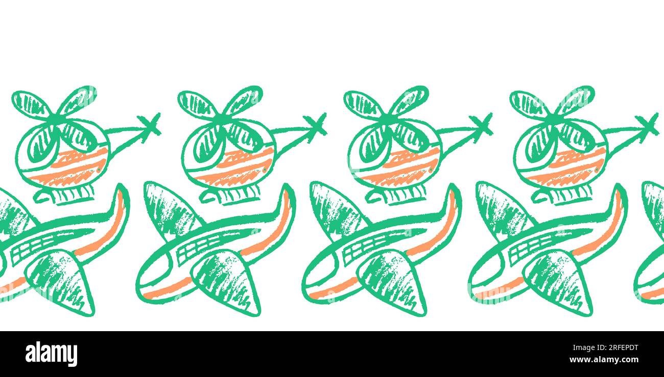 Seamless border. Helicopters. Drawings with wax crayons. Vector design ...