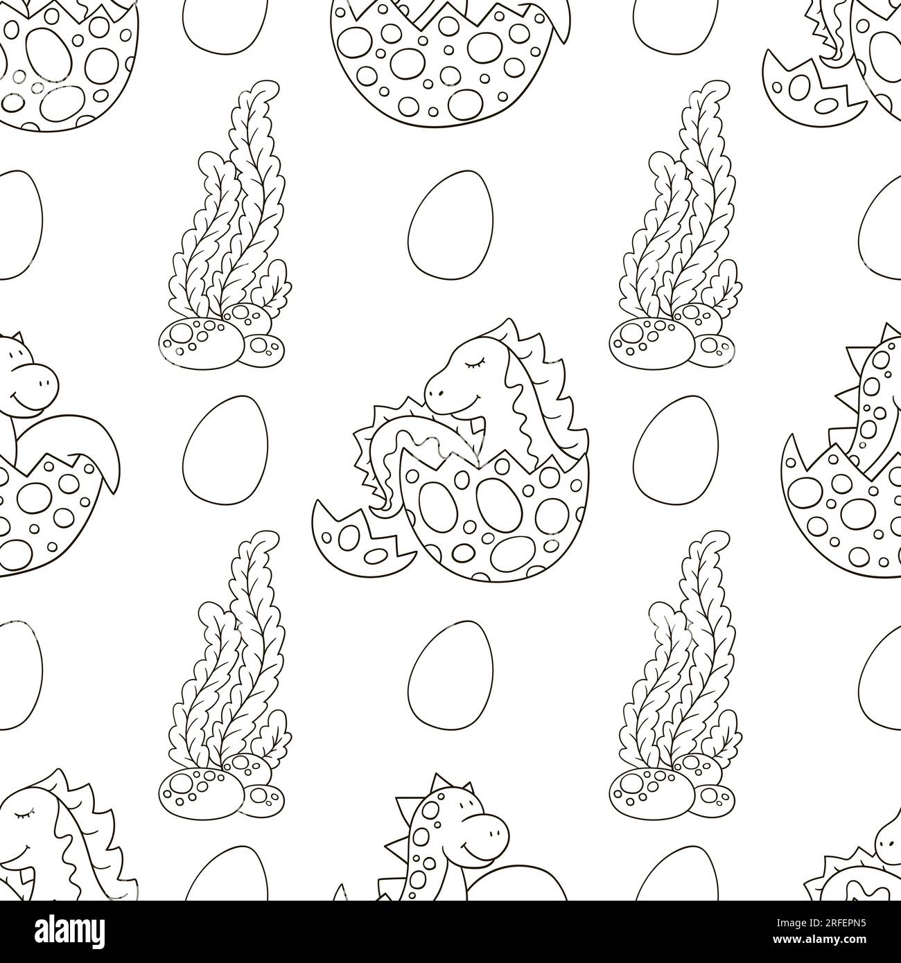 Cute funny dinosaur pattern. Dinosaur in an egg. Coloring vector ...