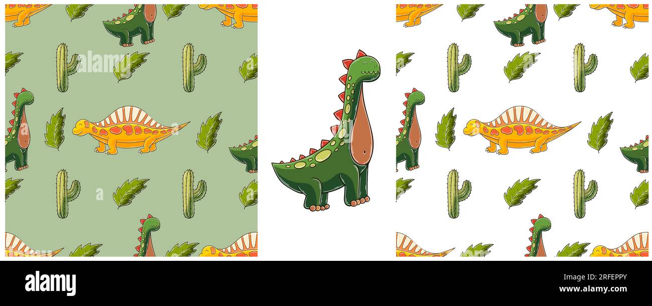 Dinosaurs of the Jurassic period. Hand drawn Set dinosaurs seamless ...