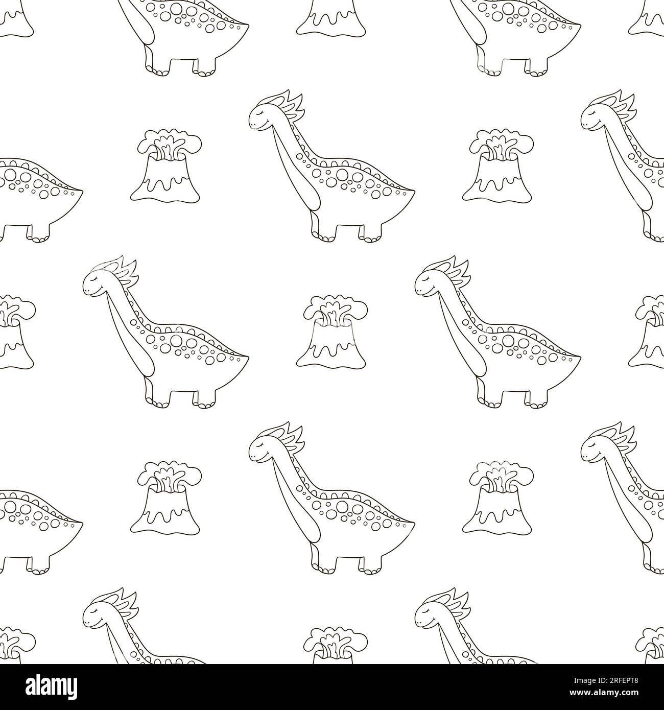 Cute funny green dinosaur pattern. Coloring dinosaur vector background ...