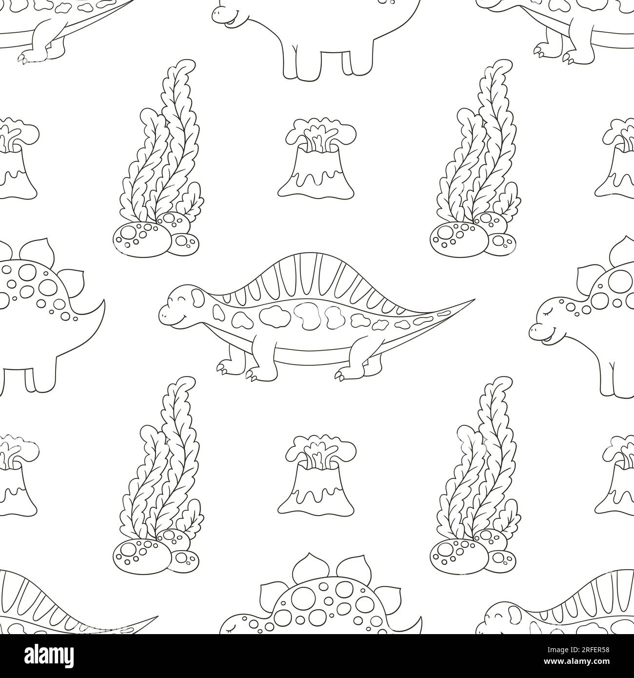 Hand drawn cute dinosaurs seamless pattern. Dinosaurs of the Jurassic ...