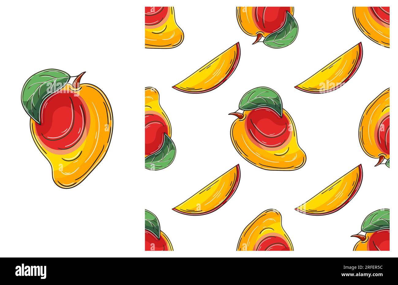Seamless pattern for kitchen, restaurant or shop. Mango. Set in hand ...