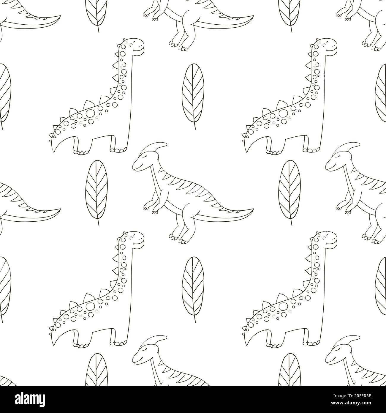 Hand drawn cute dinosaurs seamless pattern. Dinosaurs background ...