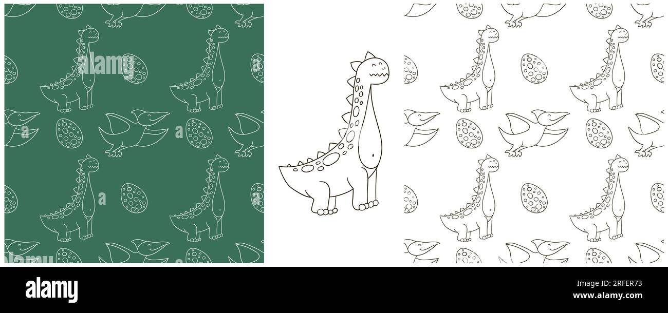 Dinosaurs of the Jurassic period. Coloring Set dinosaurs seamless ...