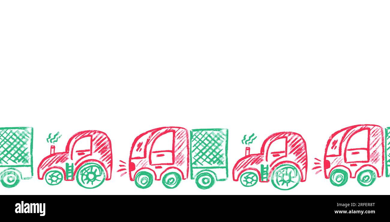 Seamless border. Cars. Drawings with wax crayons. Vector design for ...