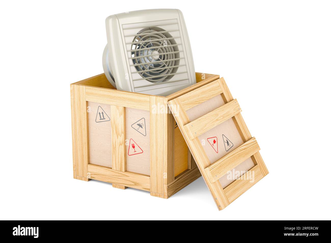 Extractor Fan inside wooden box, delivery concept. 3D rendering ...