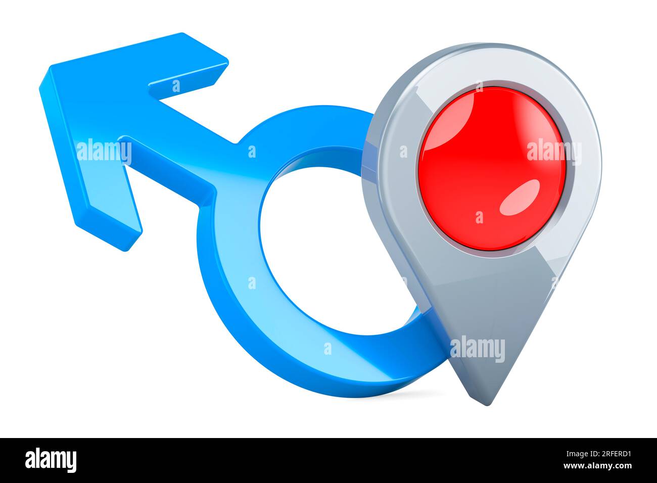Male gender symbol with map pointer. 3D rendering isolated on white ...
