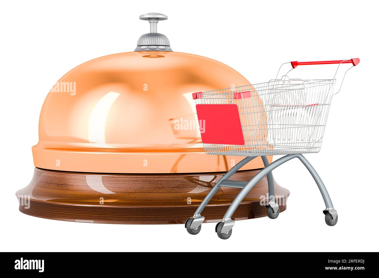 Reception bell with shopping cart, 3D rendering isolated on white ...