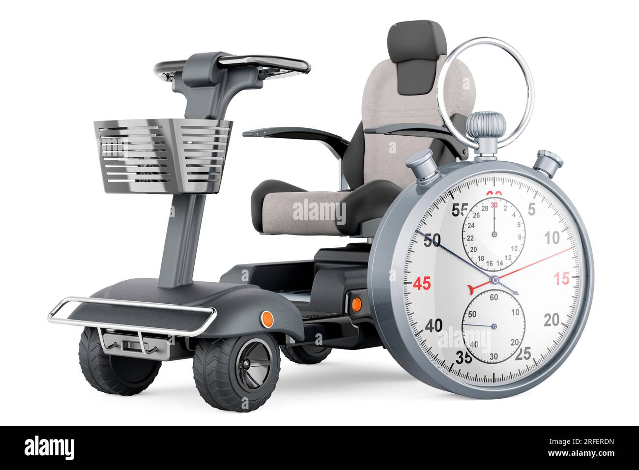 Powered mobility scooter with stopwatch, 3D rendering isolated on white ...