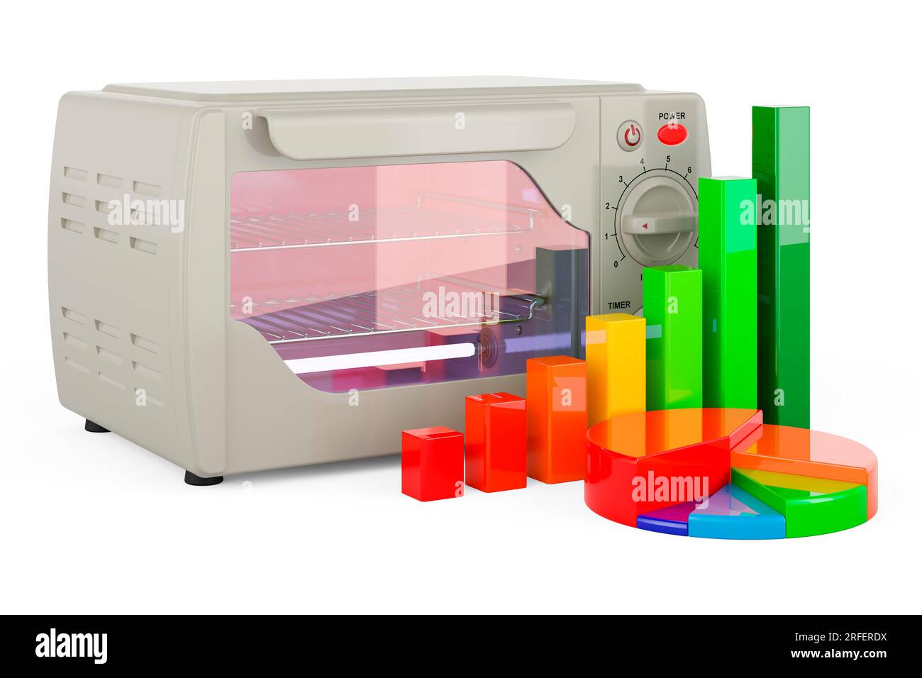 Ultraviolet Sterilizer Cabinet with growth bar graph and pie chart. 3D ...