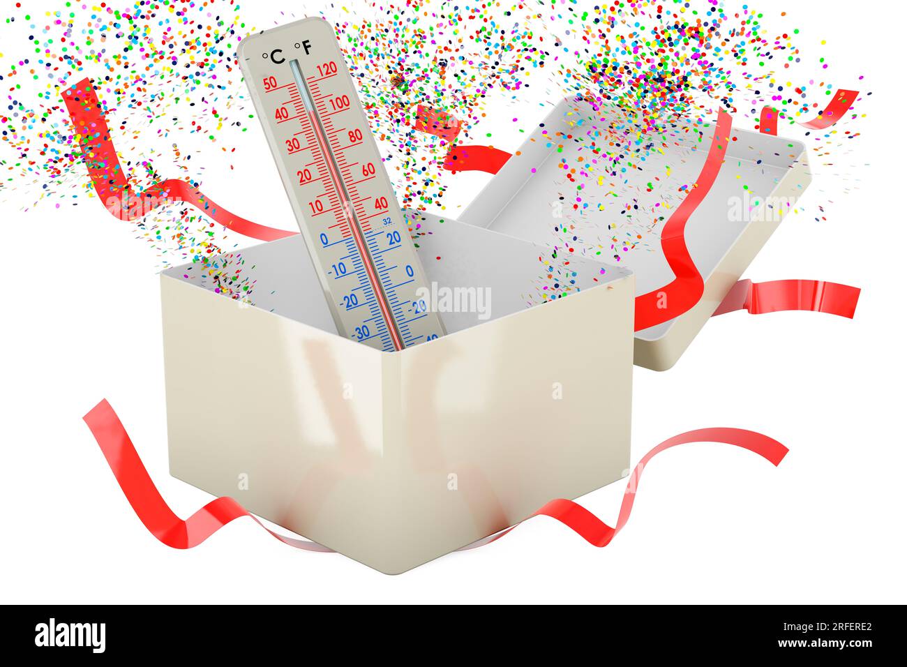 Thermometer inside gift box, 3D rendering isolated on white background ...