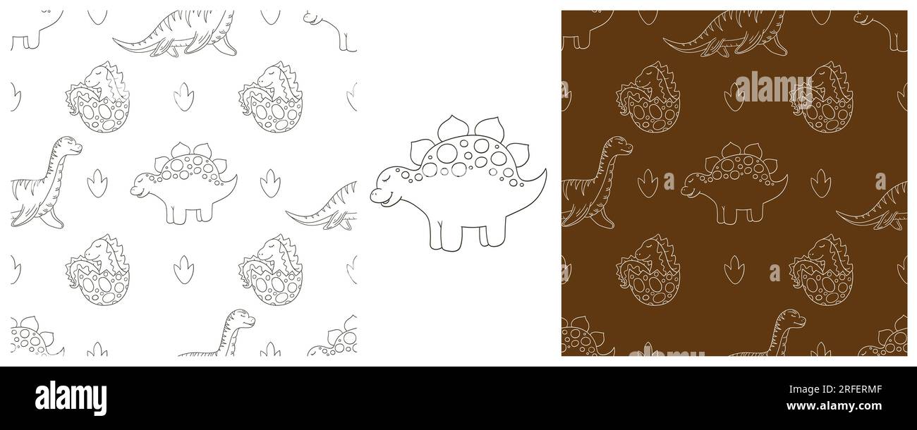 Set Coloring dinosaur pattern. Print for boys. Dinosaur vector ...