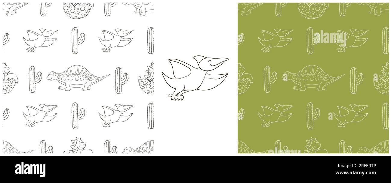 Dinosaurs of the Jurassic period. Set Coloring dinosaurs seamless ...
