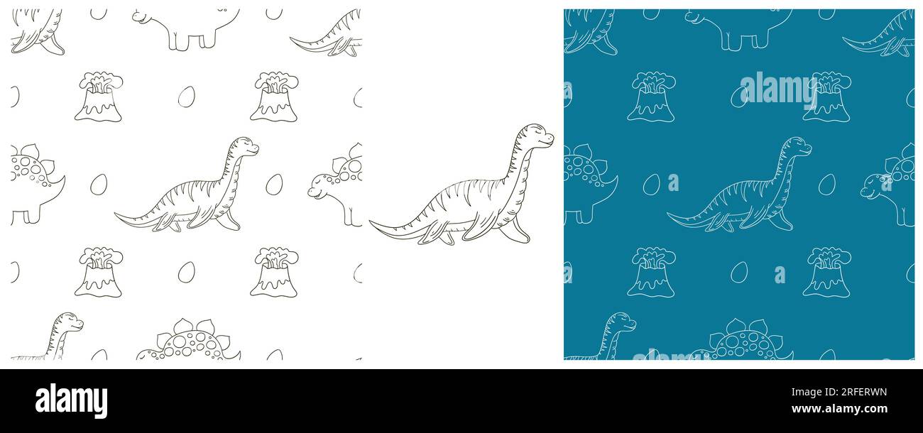 Set Coloring dinosaur pattern. Print for boys. Dinosaur vector ...