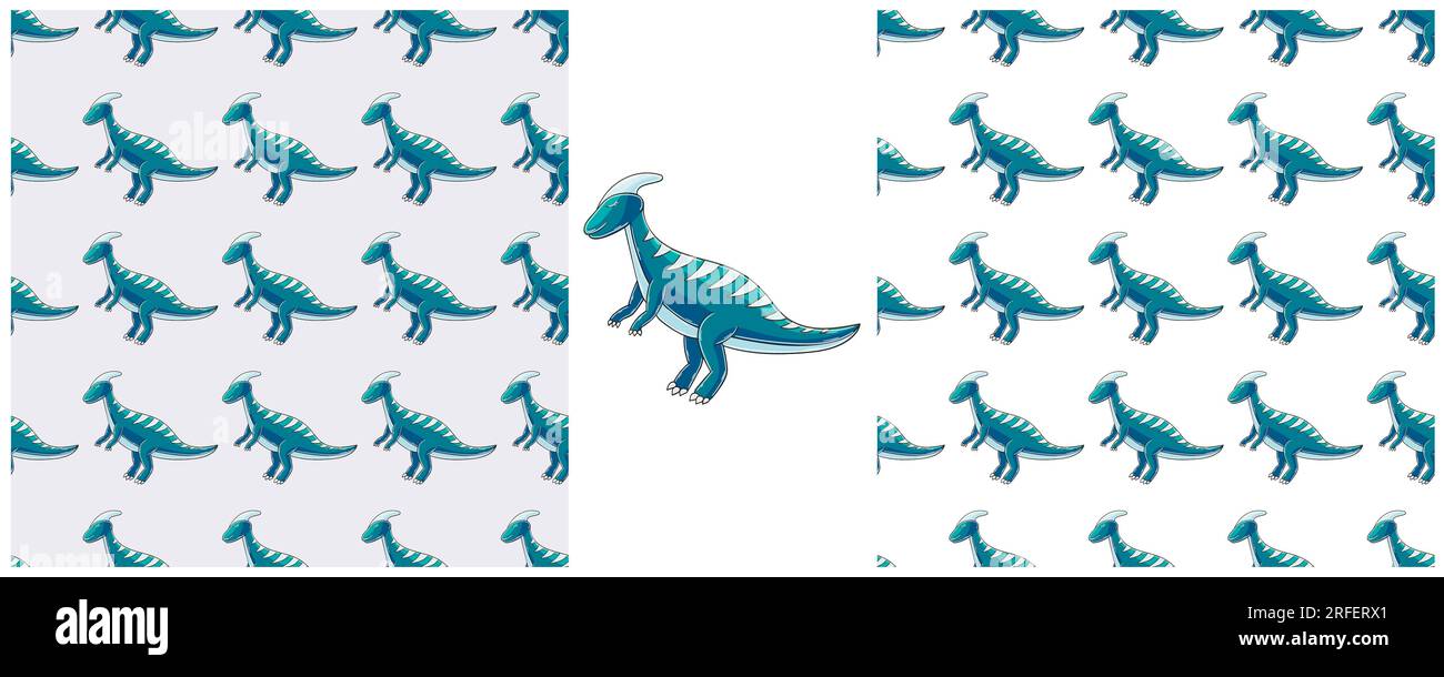 Hand drawn Set dinosaurs seamless pattern. Dinosaurs background in blue ...