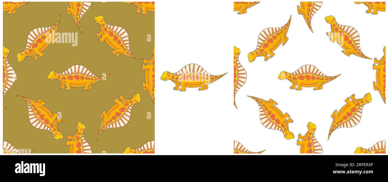 Set funny kids dinosaurs seamless pattern. Dinosaurs of the Jurassic ...