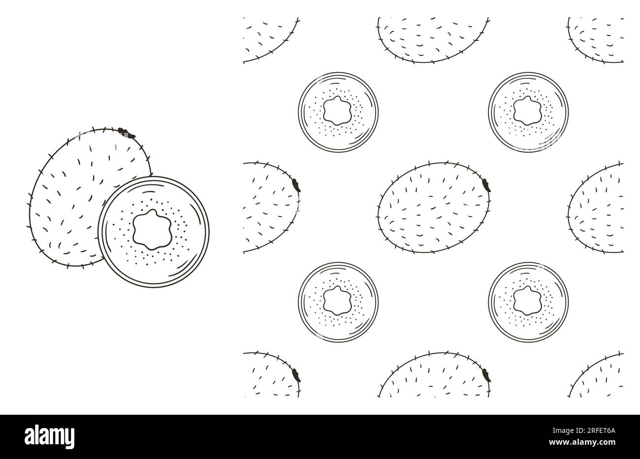 Kiwi. Coloring pattern for kitchen, restaurant or shop. Set in hand ...