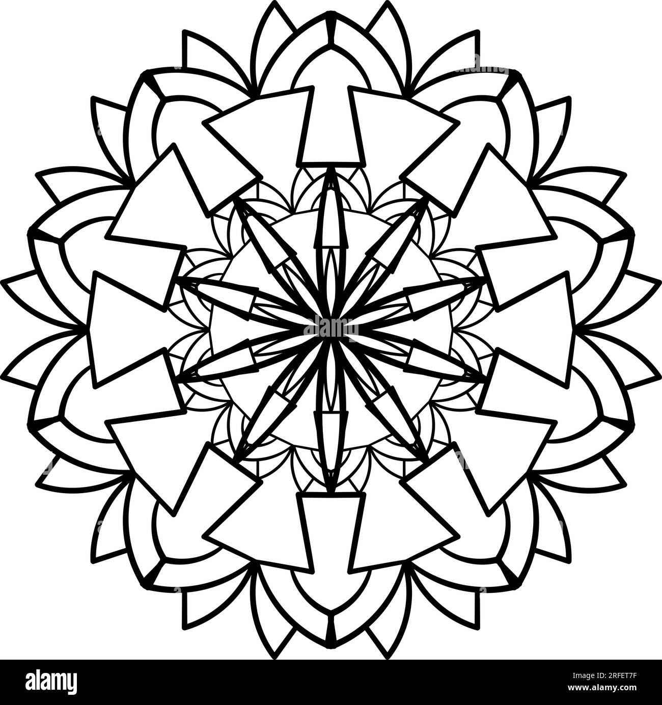 Abstract round pattern. Coloring book page, wall art, tattoo element ...