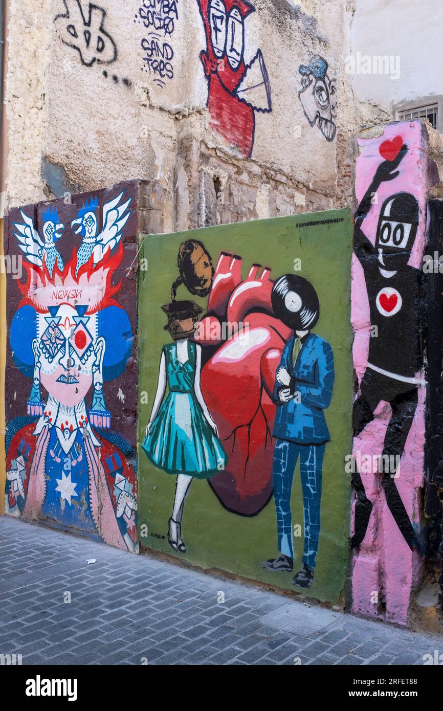Spain, Valencia, barrio del Carmen, street art, Disneylexya and Nena ...