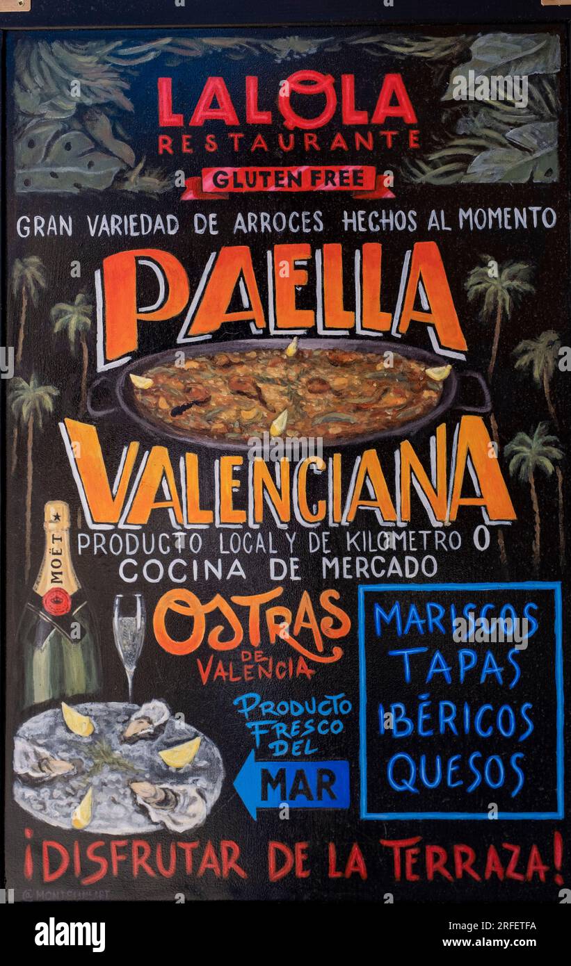Spain, Valencia, Colmado LaLola restaurant, menu Stock Photo - Alamy