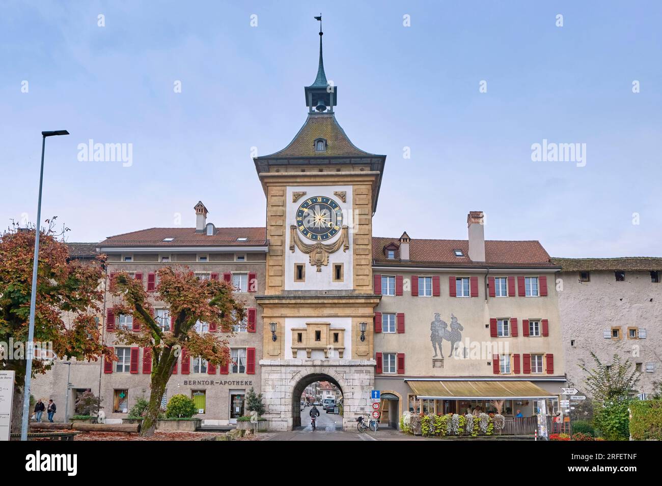 Switzerland, canton of Fribourg, Morat (Murten), the Bern gate Stock ...