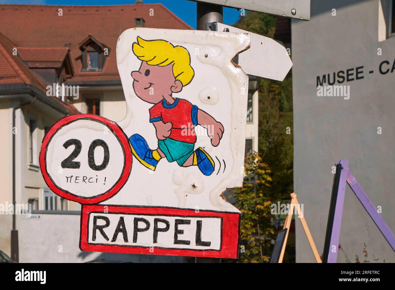 Switzerland, canton of Fribourg, Fribourg, road sign: watch out for ...