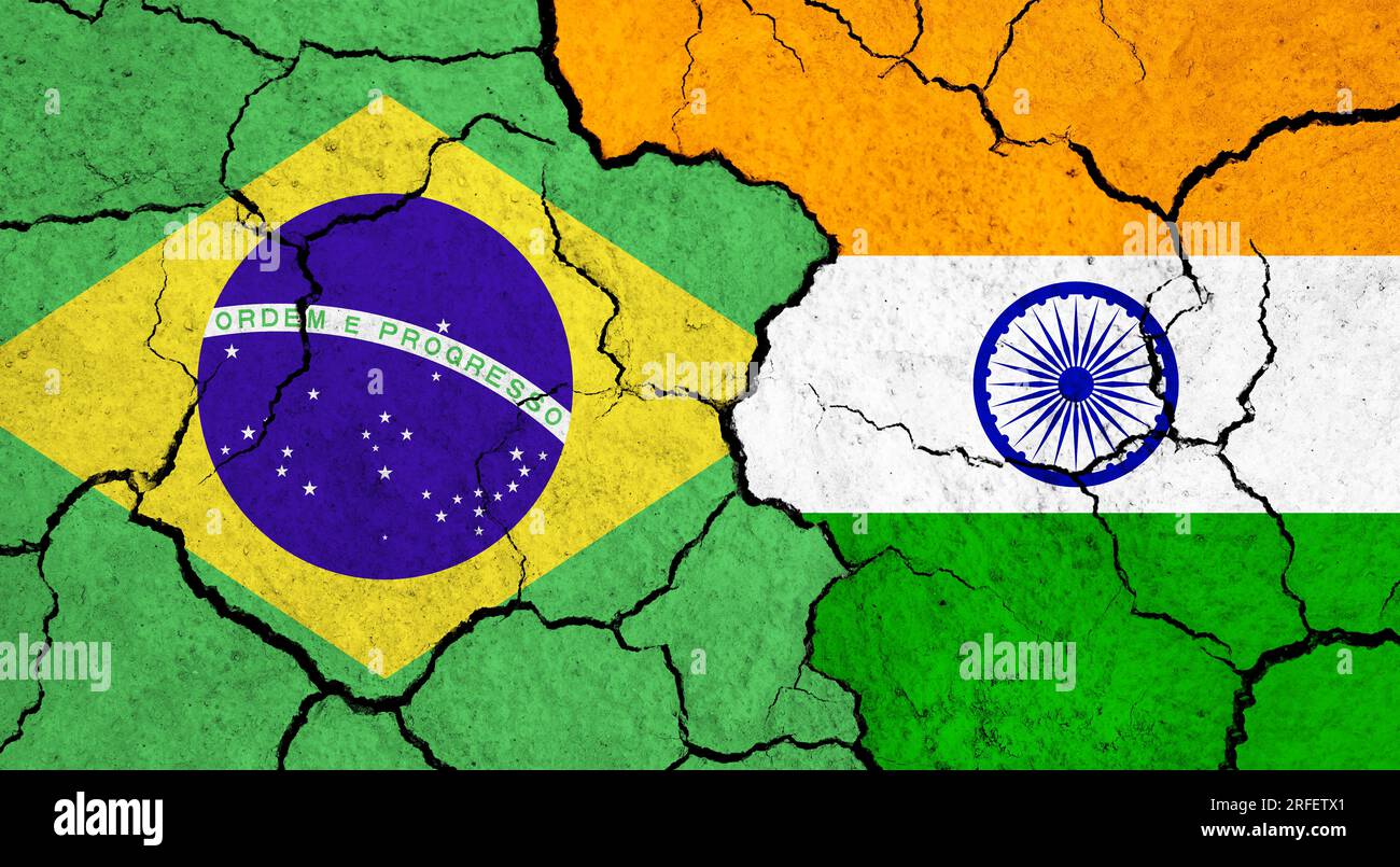 Flags of Brazil and India on cracked surface - politics, relationship ...