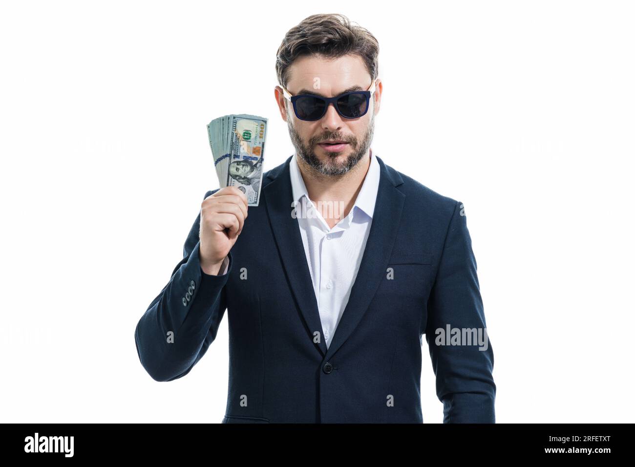 Successful business man counting money. Handsome middle age man holding ...