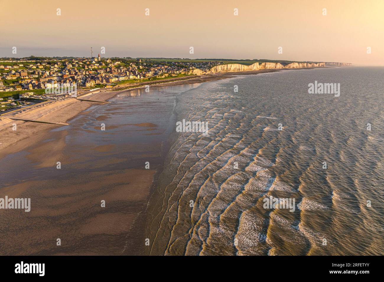 France, Somme, Baie de Somme, Ault, sunset over the cliffs and the cove ...
