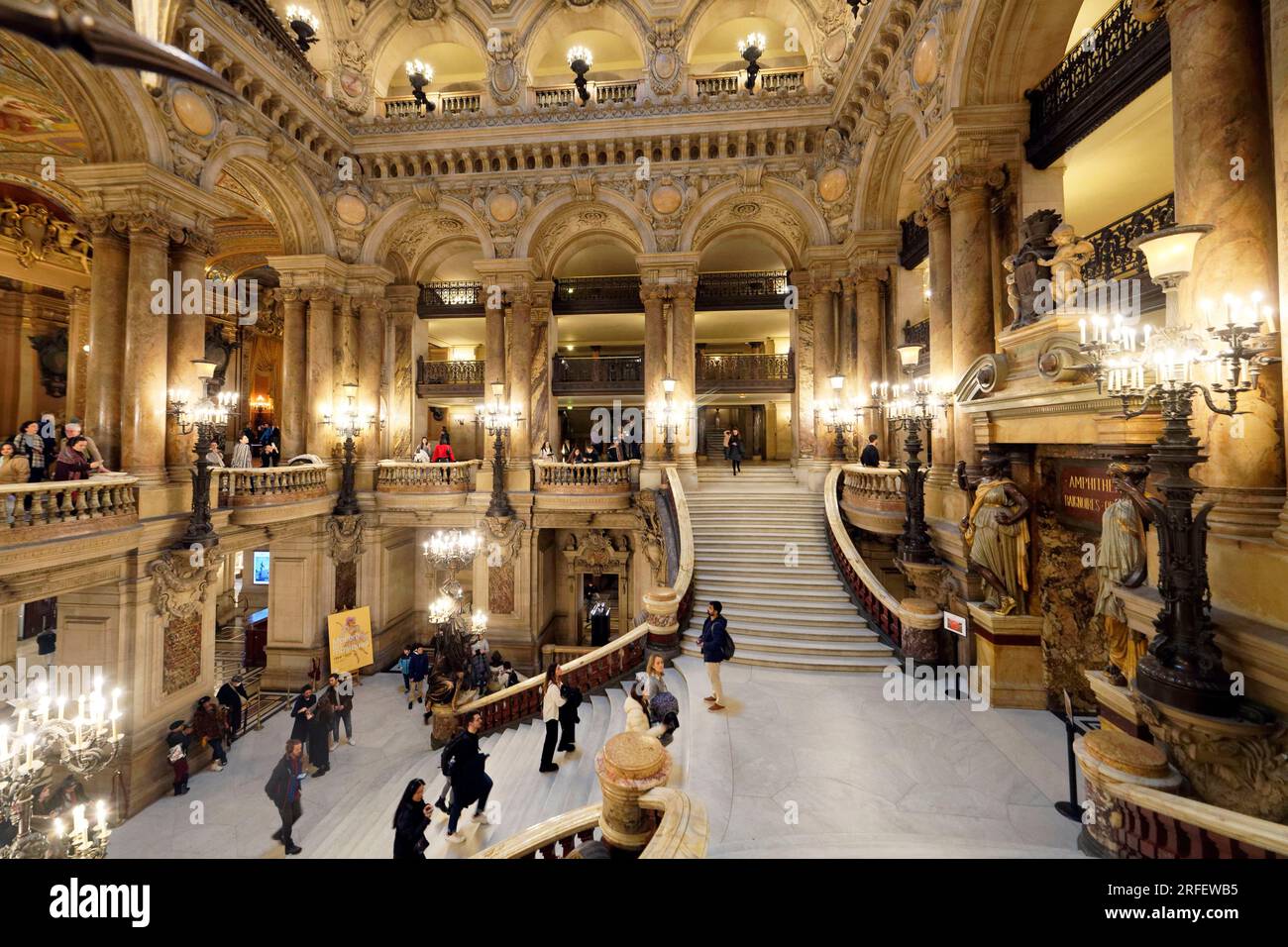 France, Paris, the Garnier Opera house, the Grand Staircase Stock Photo ...